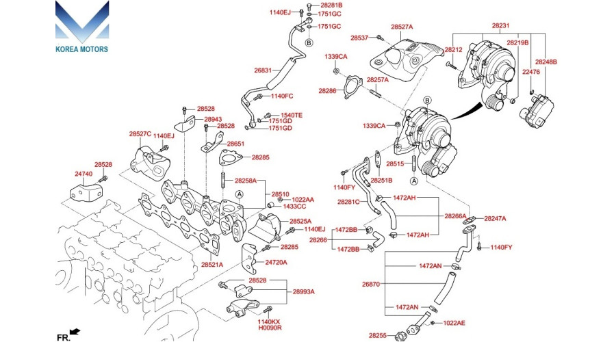 MOBIS TURBOCHARGER 282312F100 ENGINE HYUNDAI KIA 2009-12