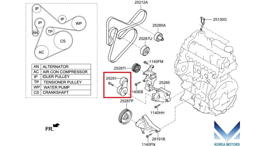 MOBIS 252812F001 TENSIONER FOR ENGINE HYUNDAI KIA 2009-20